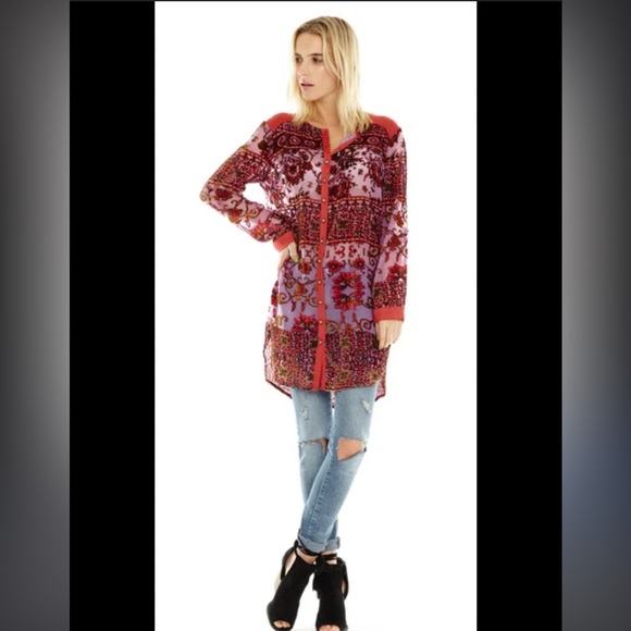 Aratta | Tops | Aratta Silent Journey Velvet Sheer Long Sleeve Tunic ...